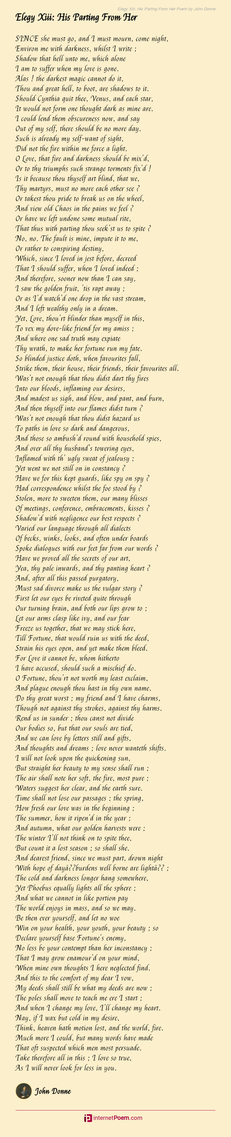 Elegy Xiii: His Parting From Her Poem by John Donne