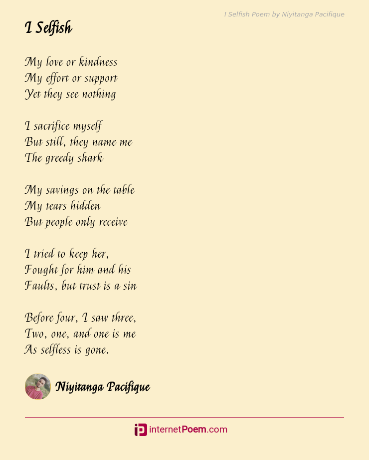 I Selfish Poem by Niyitanga Pacifique