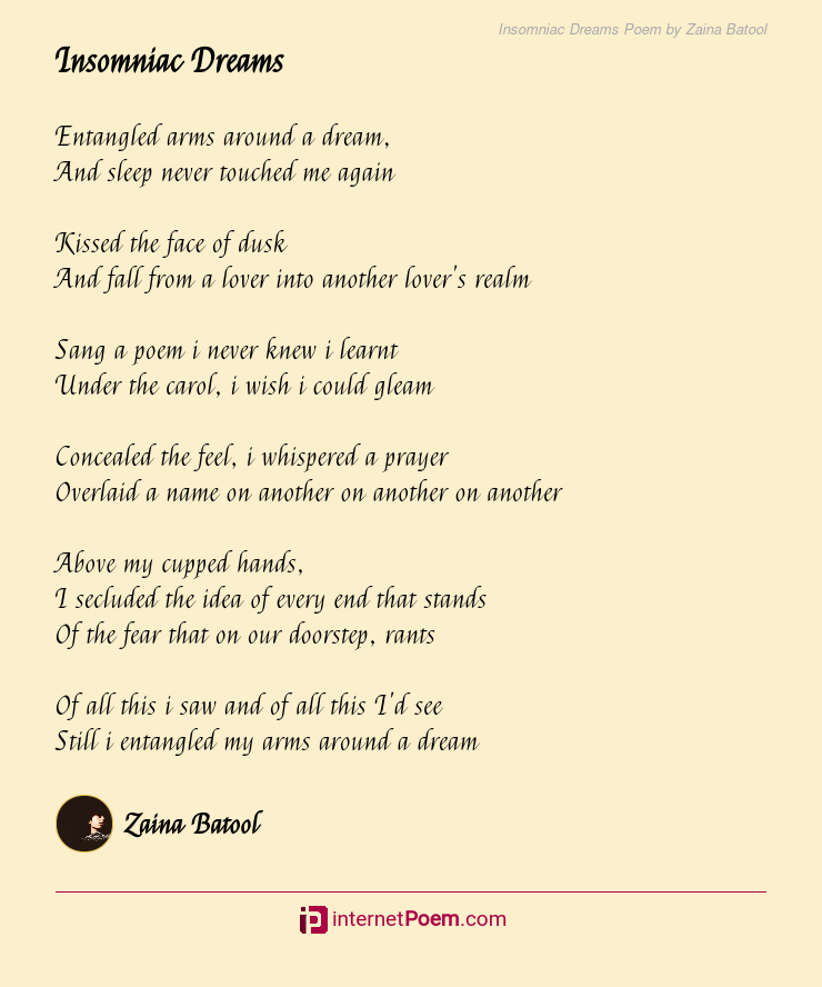 Insomniac Dreams Poem by Zaina Batool