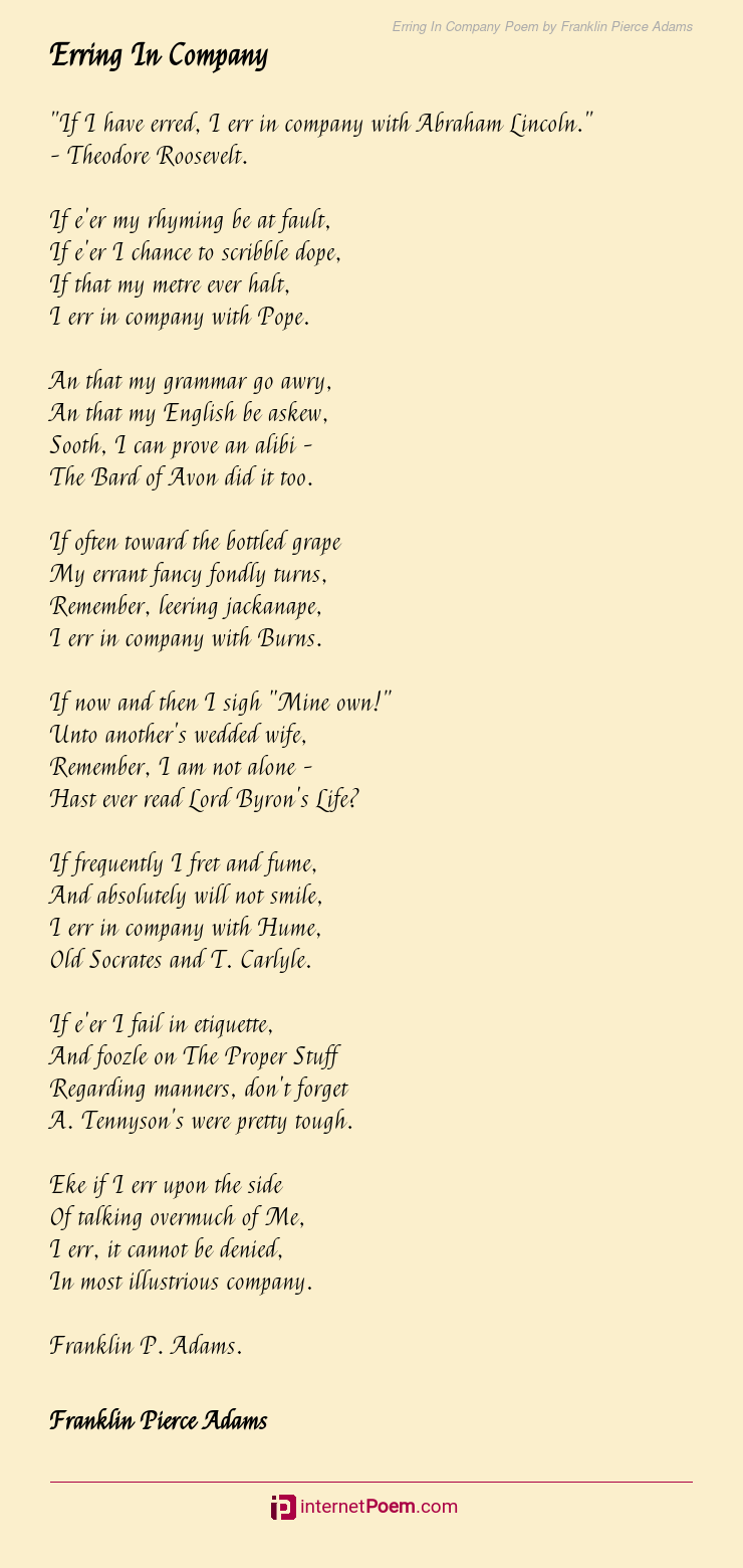 Erring In Company Poem by Franklin Pierce Adams