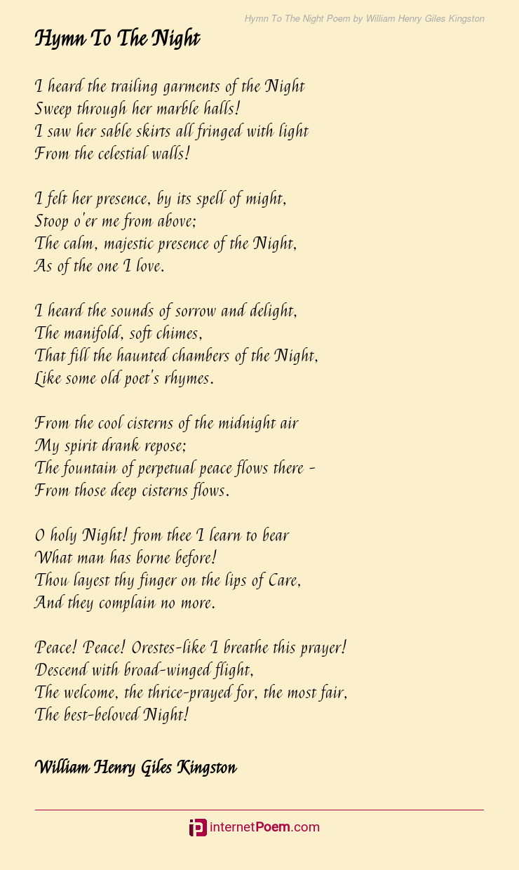 Hymn To The Night Poem by William Henry Giles Kingston
