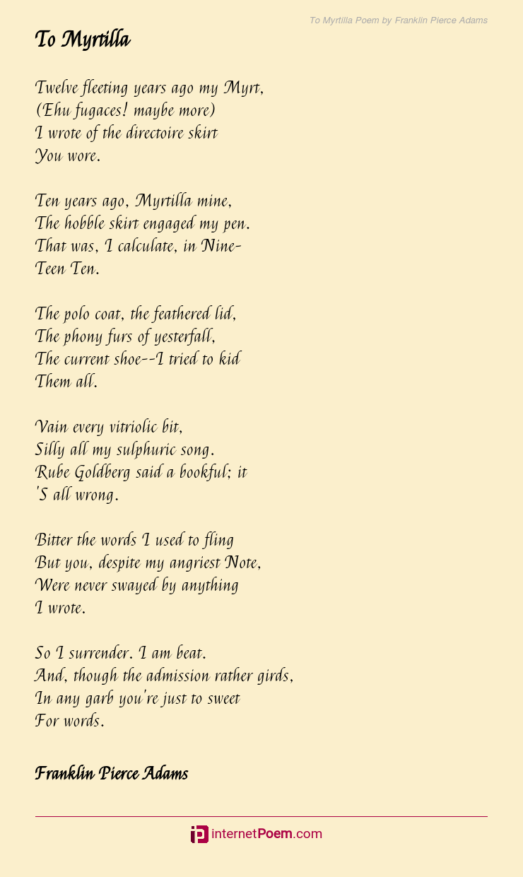 To Myrtilla Poem by Franklin Pierce Adams