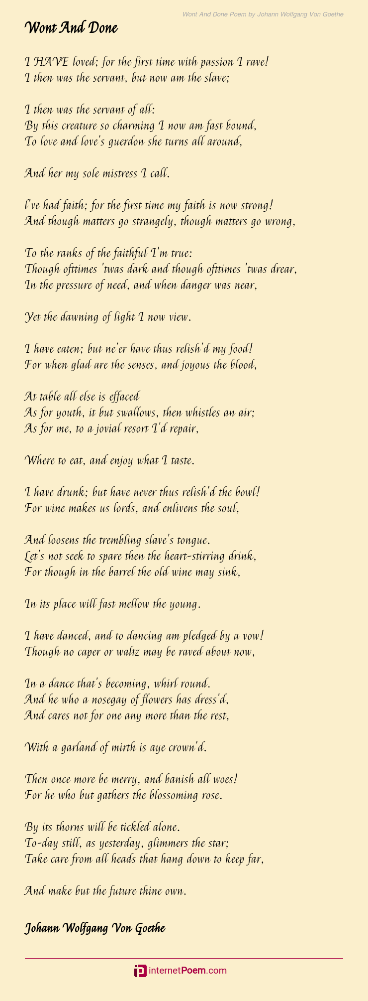 Wont And Done Poem by Johann Wolfgang Von Goethe