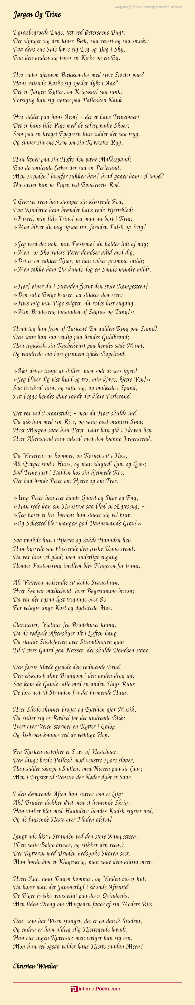 Jørgen Og Trine Poem by Christian Winther