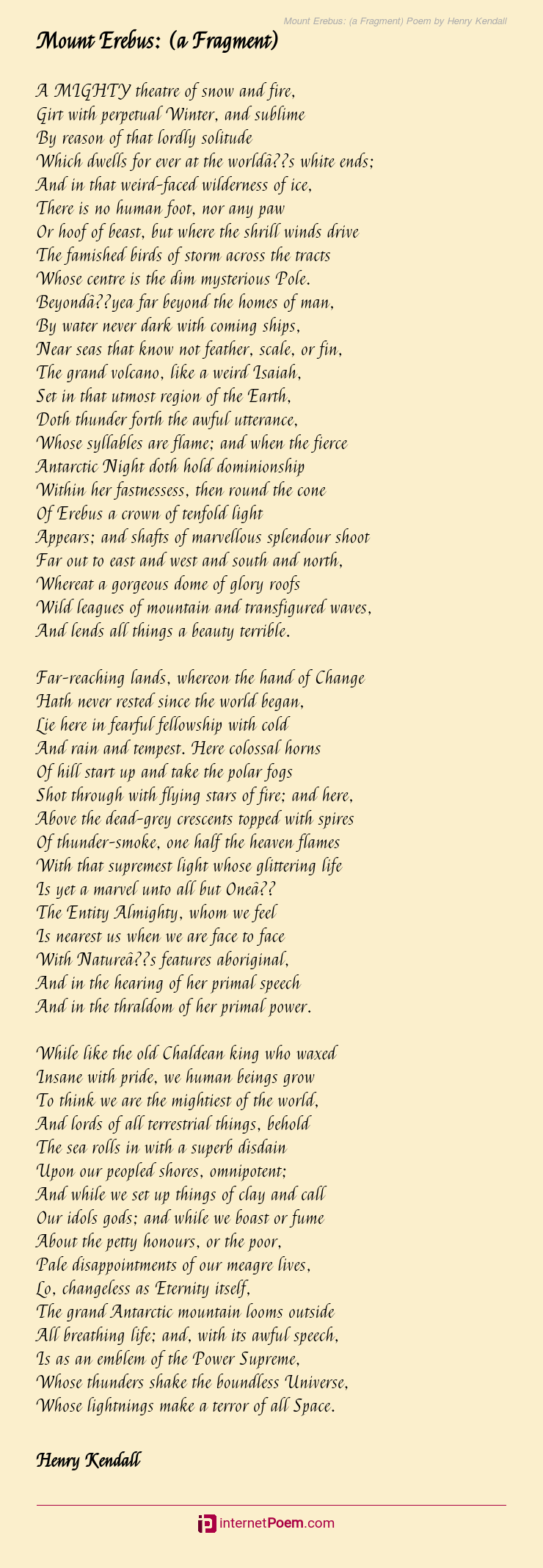 Mount Erebus: (a Fragment) Poem by Henry Kendall