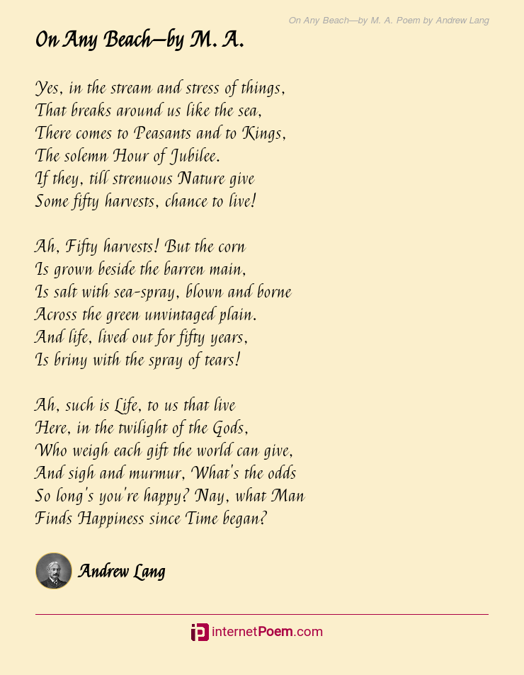 On Any Beach'by M. A. Poem by Andrew Lang