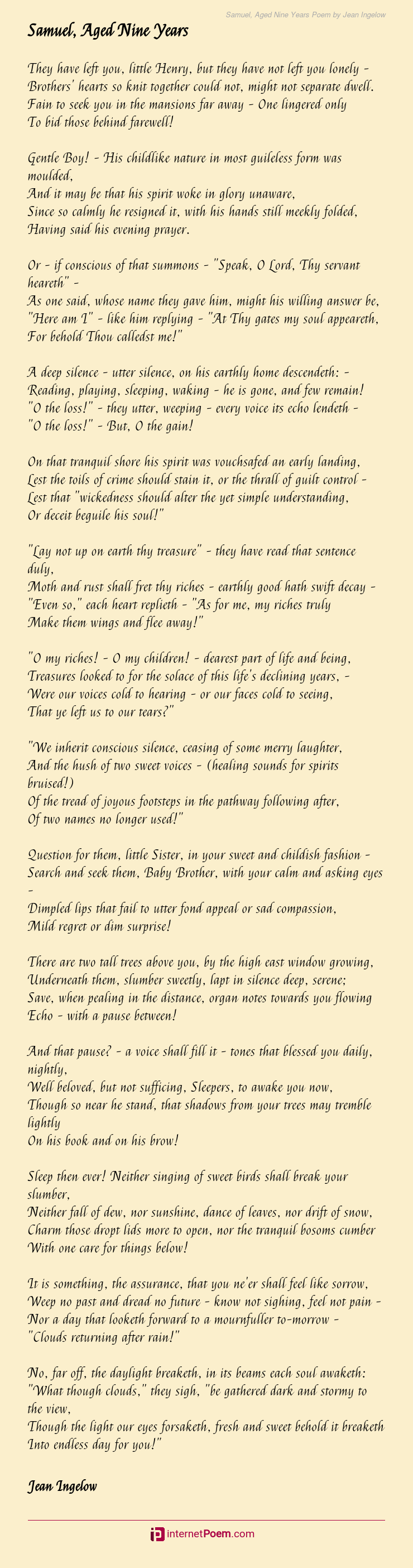 Samuel, Aged Nine Years Poem by Jean Ingelow