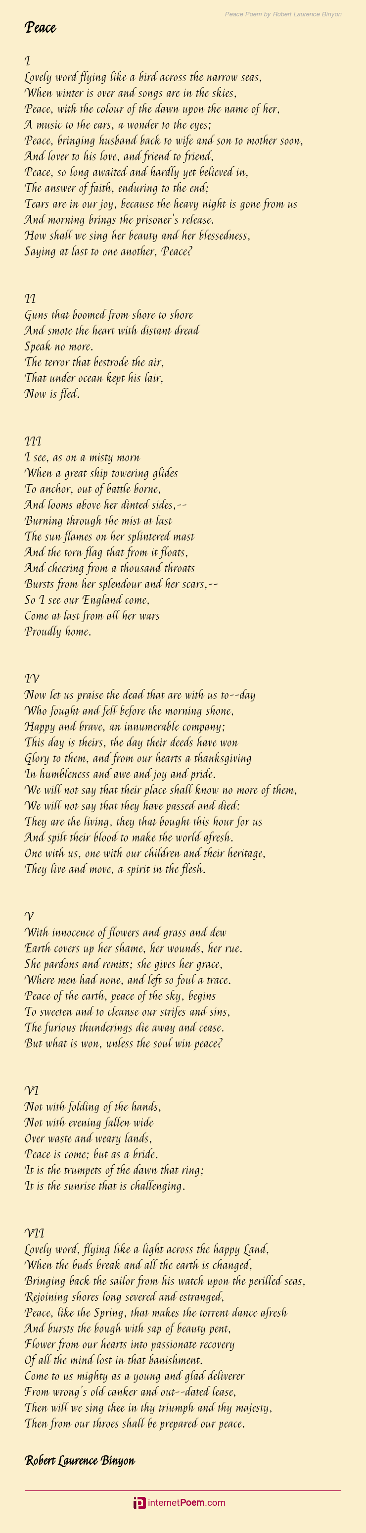 Peace Poem by Robert Laurence Binyon