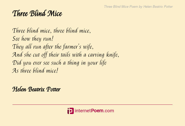 Three Blind Mice Poem by Helen Beatrix Potter