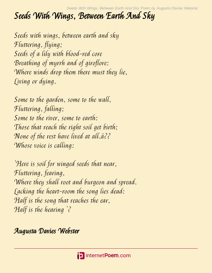Seeds With Wings, Between Earth And Sky Poem by Augusta Davies Webster