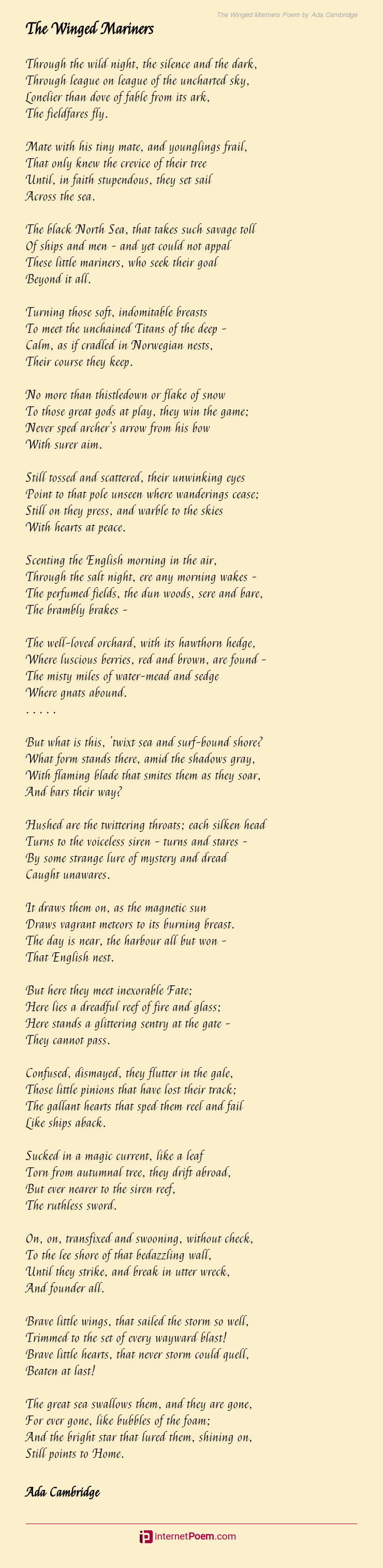 The Winged Mariners Poem by Ada Cambridge