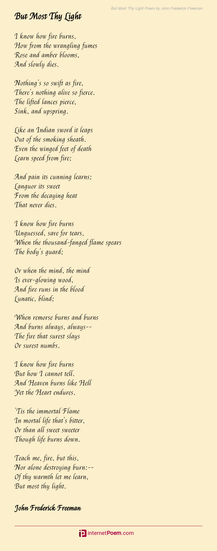 But Most Thy Light Poem by John Frederick Freeman