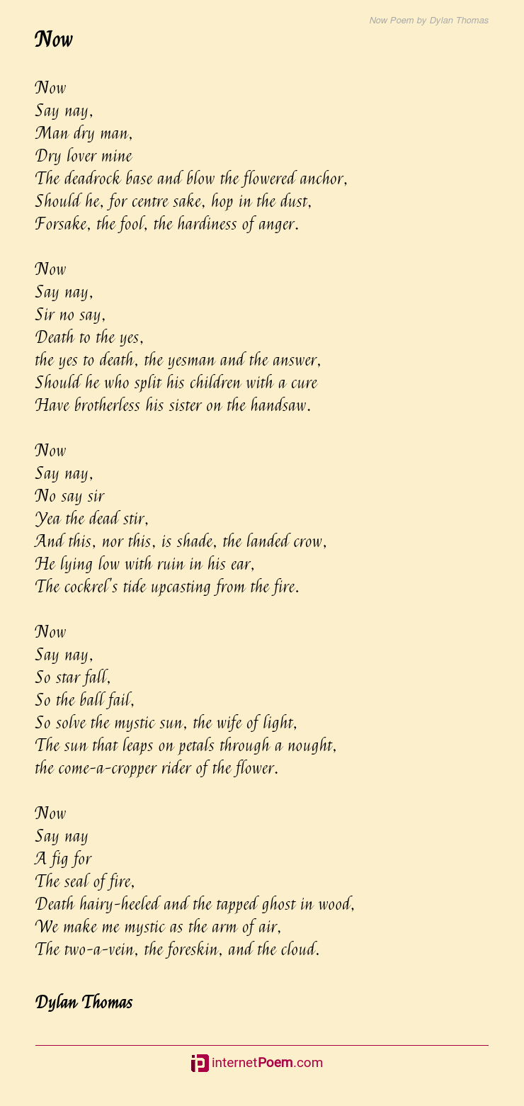 Now Poem by Dylan Thomas