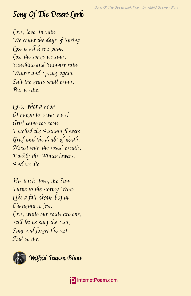 Song Of The Desert Lark Poem Rhyme Scheme