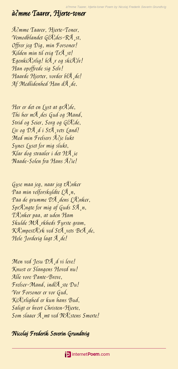 à?mme Taarer, Hjerte-toner Poem Rhyme Scheme