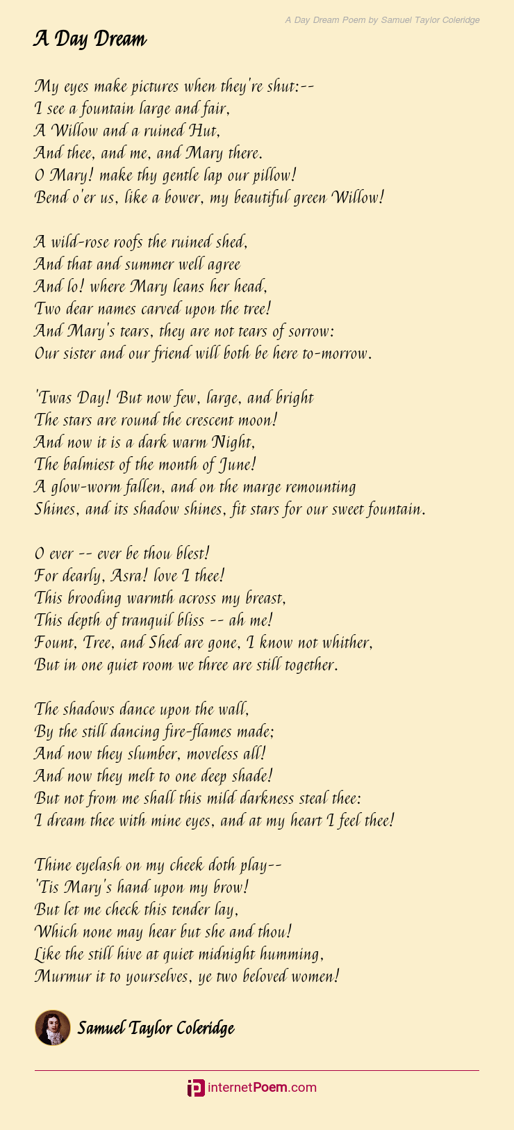 A Day Dream Poem by Samuel Taylor Coleridge