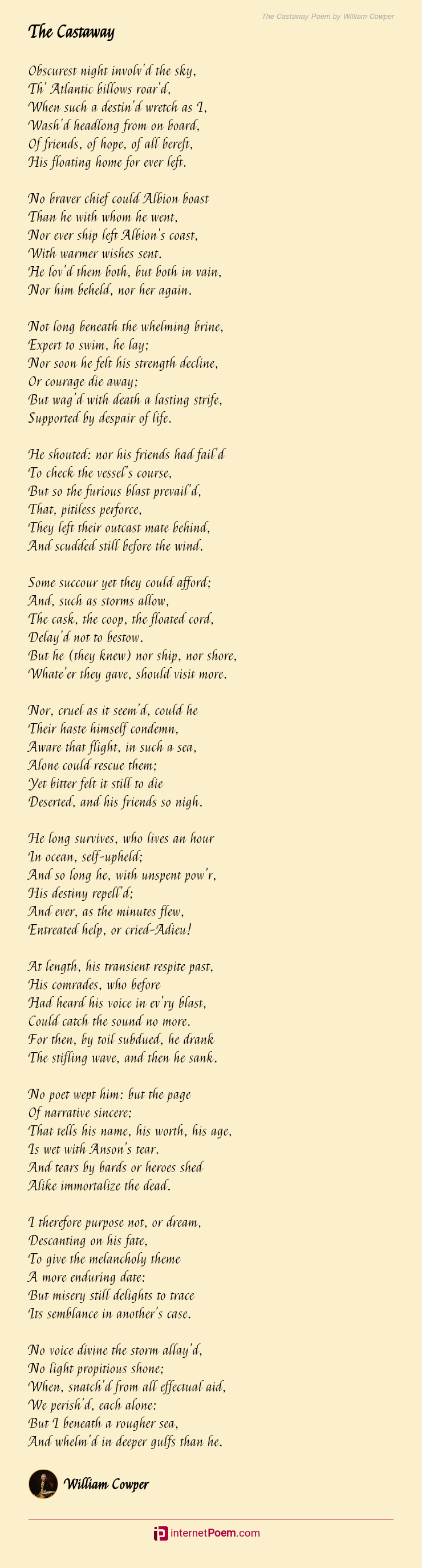 The Castaway Poem by William Cowper