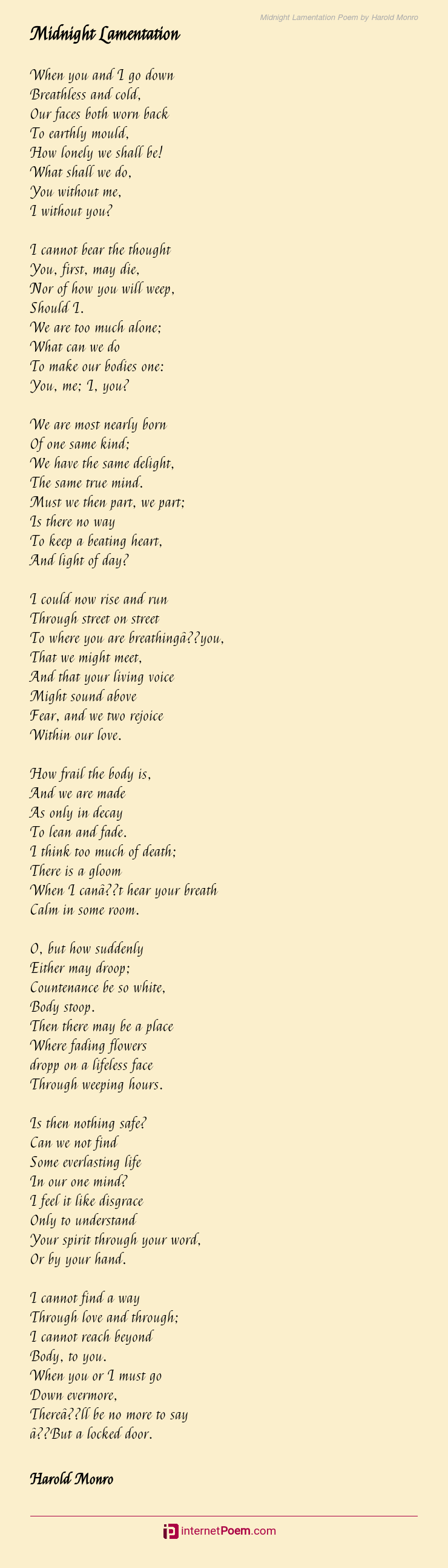 Midnight Lamentation Poem by Harold Monro