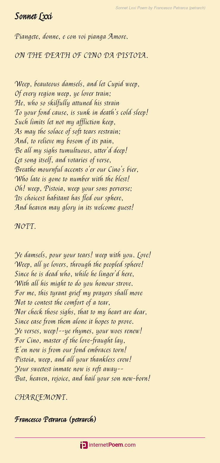 Sonnet Lxxi Poem by Francesco Petrarca (petrarch)