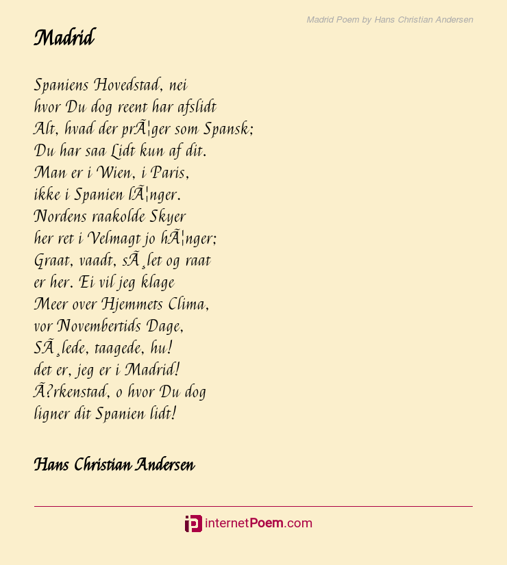 Madrid Poem by Hans Christian Andersen