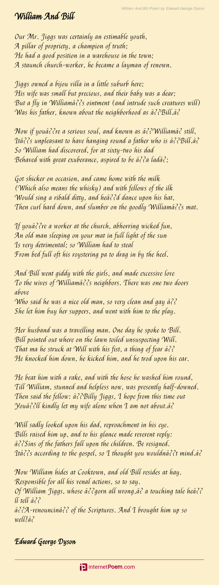William And Bill Poem by Edward George Dyson