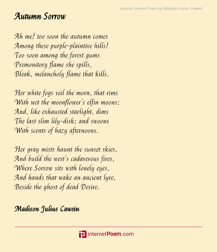 Autumn Sorrow Poem by Madison Julius Cawein