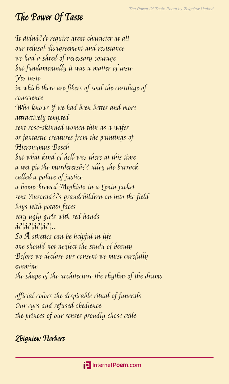 The Power Of Taste Poem by Zbigniew Herbert