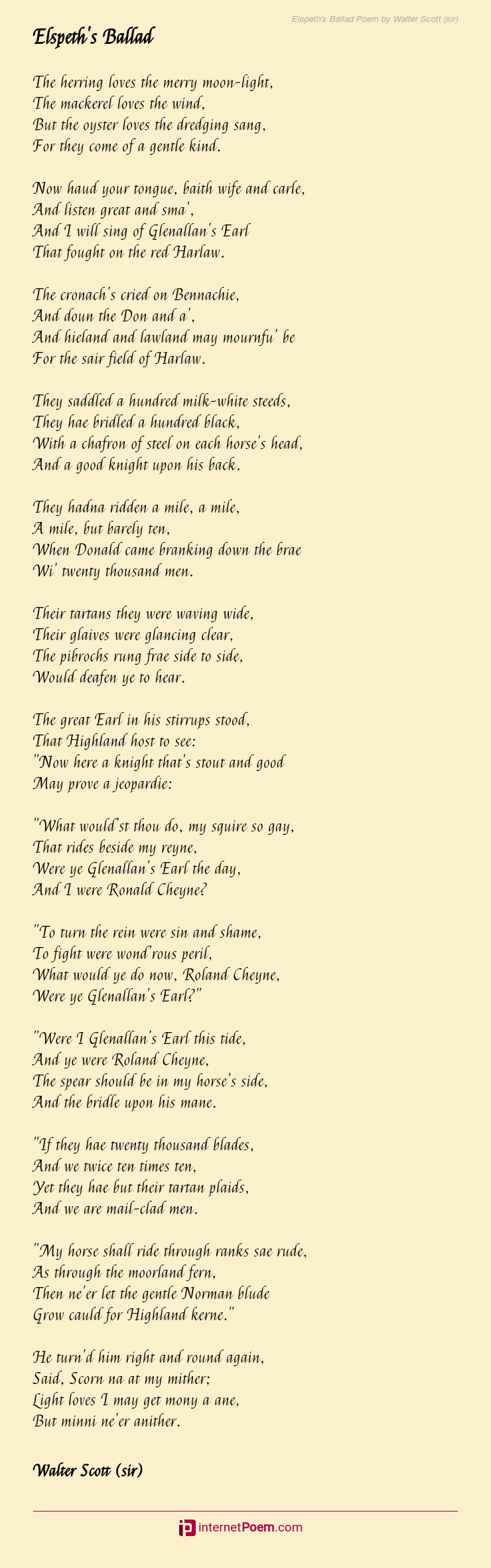 Elspeth's Ballad Poem by Walter Scott (sir)
