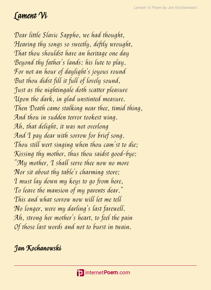 Lament Vi Poem by Jan Kochanowski