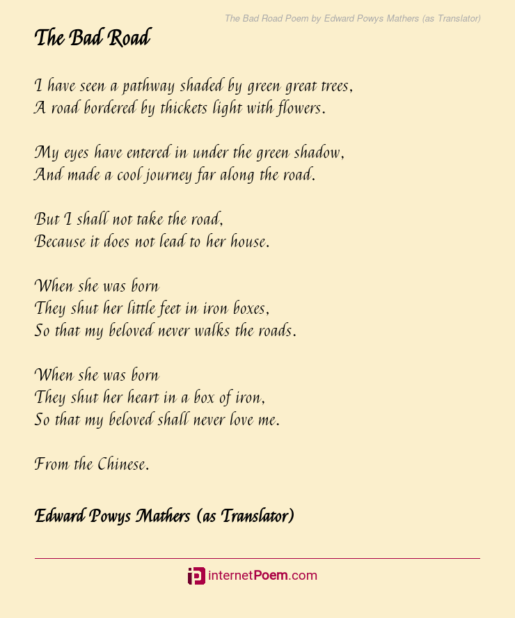 The Bad Road Poem by Edward Powys Mathers (as Translator)