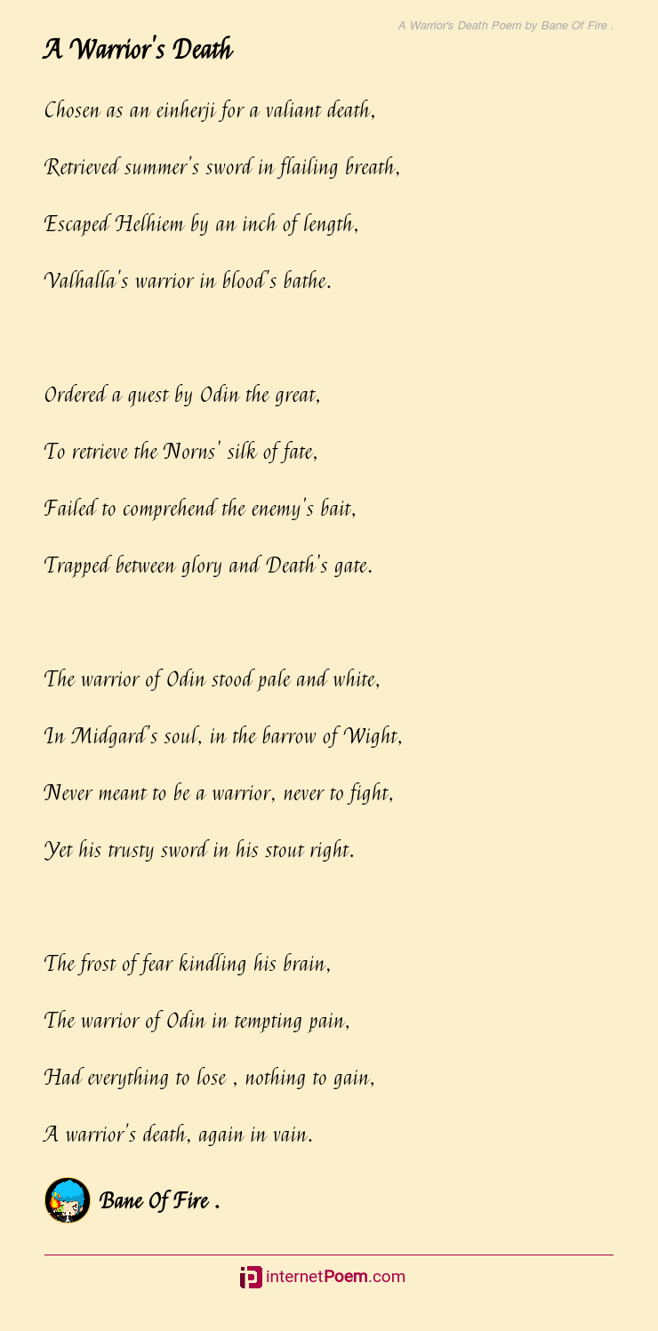 A Warrior's Death Poem by Bane Of Fire