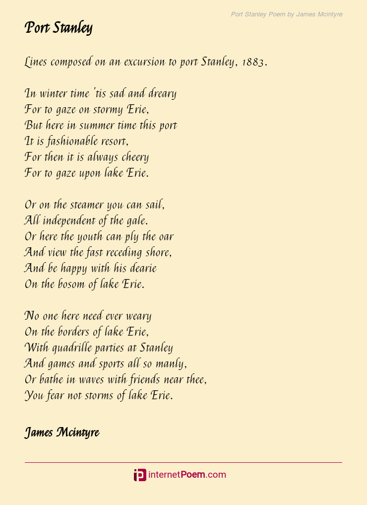Port Stanley Poem by James Mcintyre