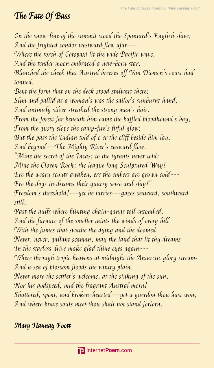 The Fate Of Bass Poem by Mary Hannay Foott