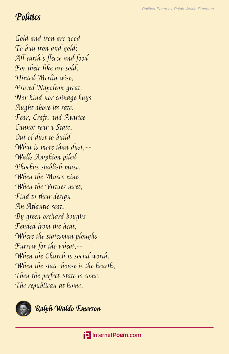 Politics Poem by Ralph Waldo Emerson