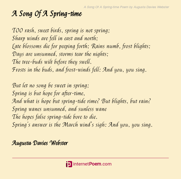 A Song Of A Spring-time Poem by Augusta Davies Webster