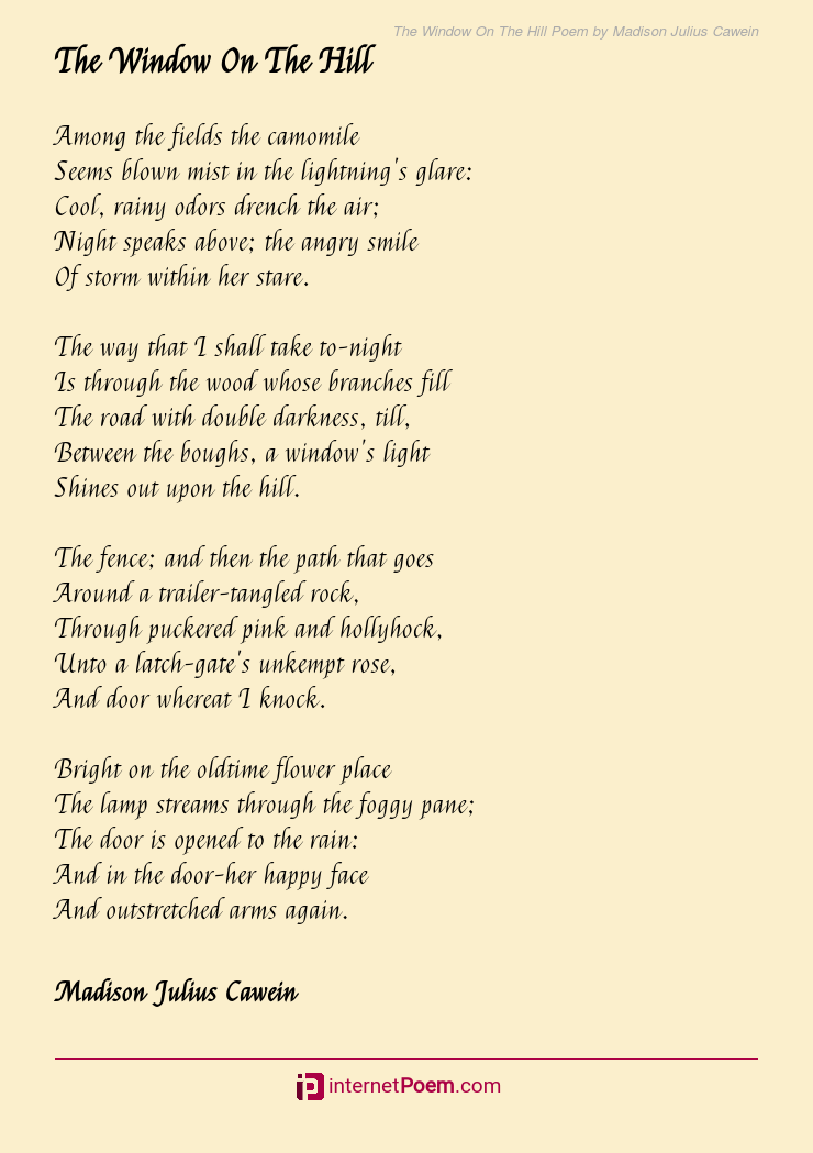 The Window On The Hill Poem by Madison Julius Cawein