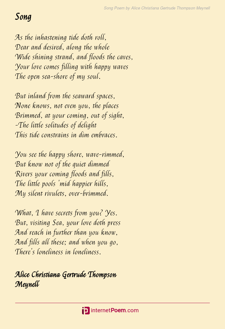 Song Poem by Alice Christiana Gertrude Thompson Meynell