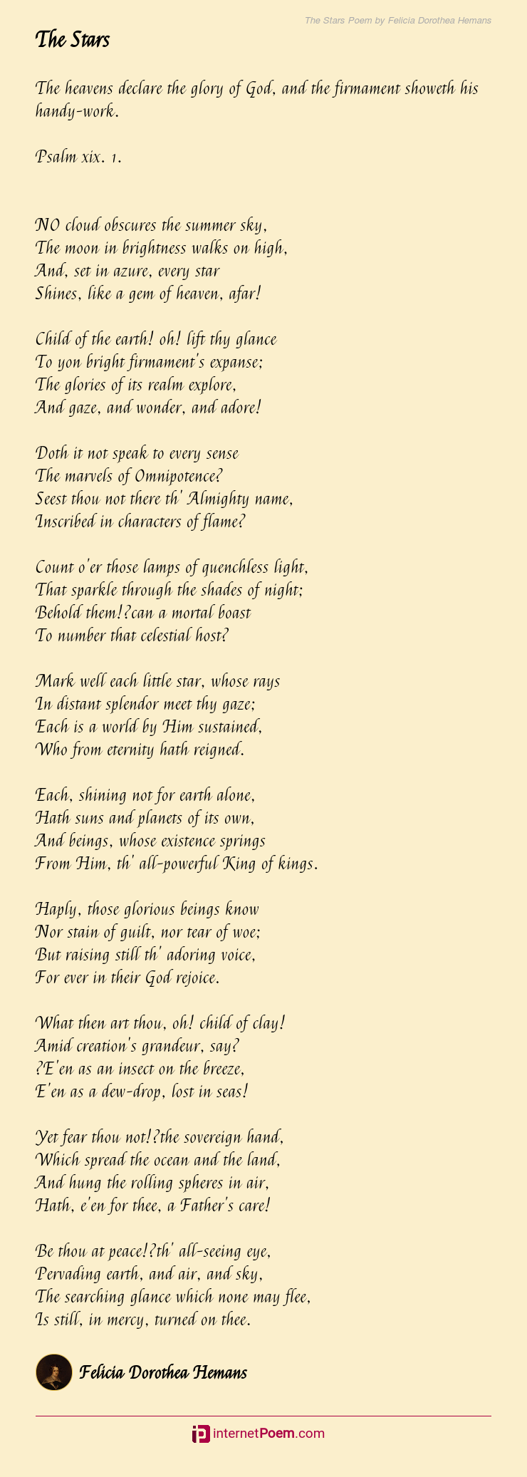The Stars Poem by Felicia Dorothea Hemans