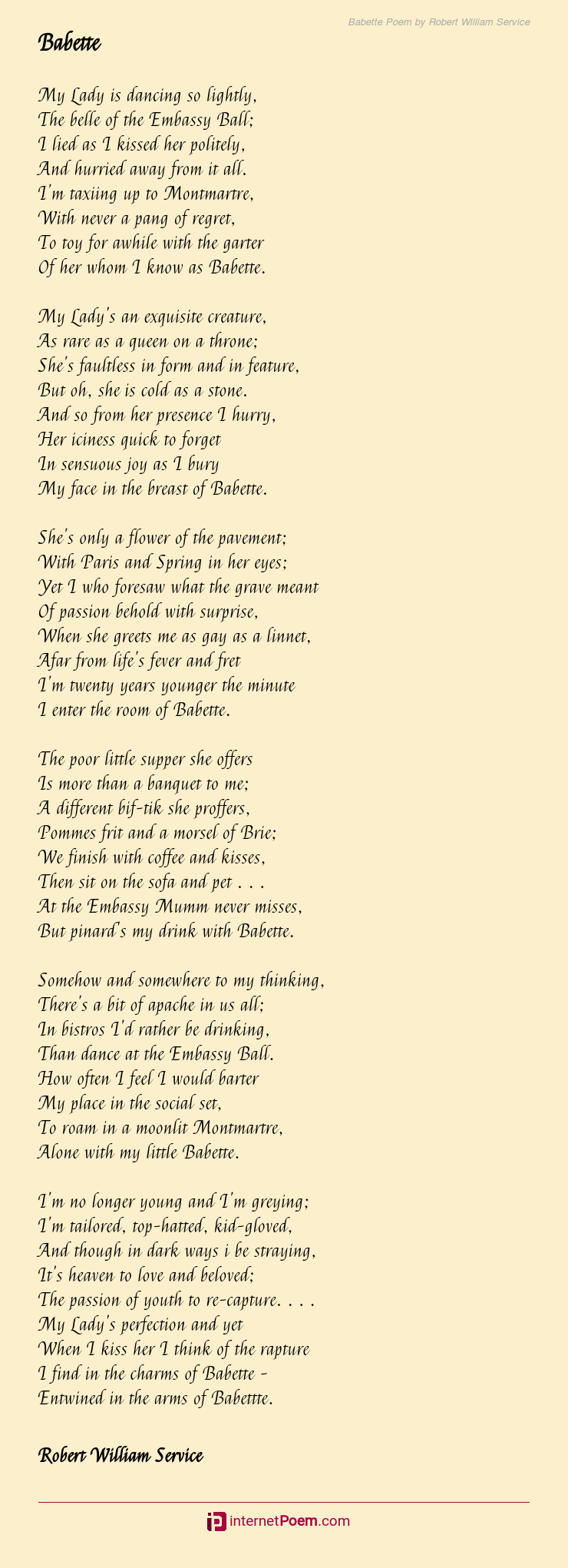 Babette Poem by Robert William Service