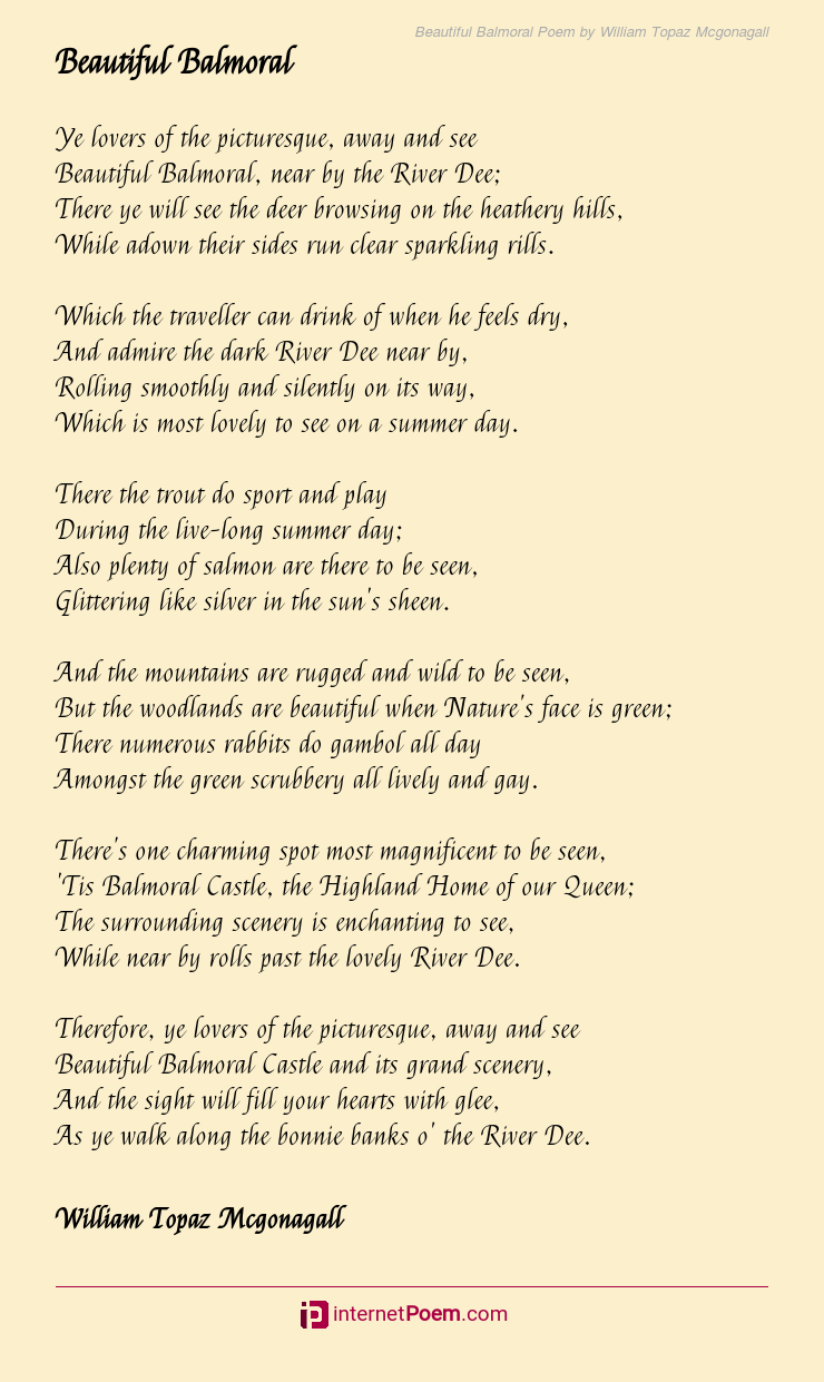 Beautiful Balmoral Poem by William Topaz Mcgonagall