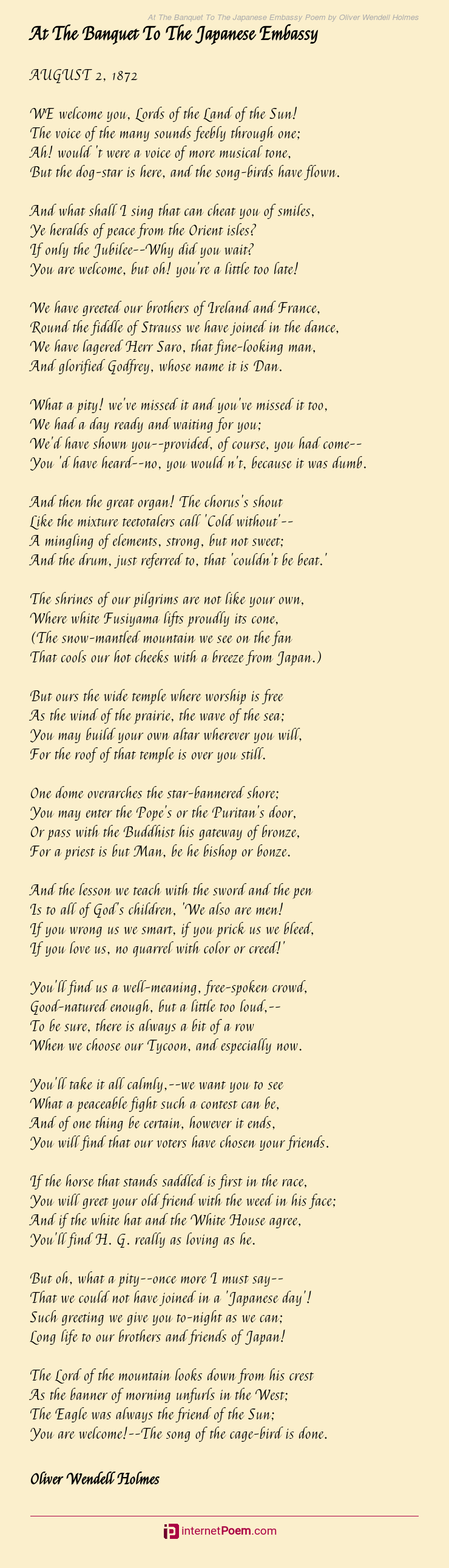 At The Banquet To The Japanese Embassy Poem by Oliver Wendell Holmes
