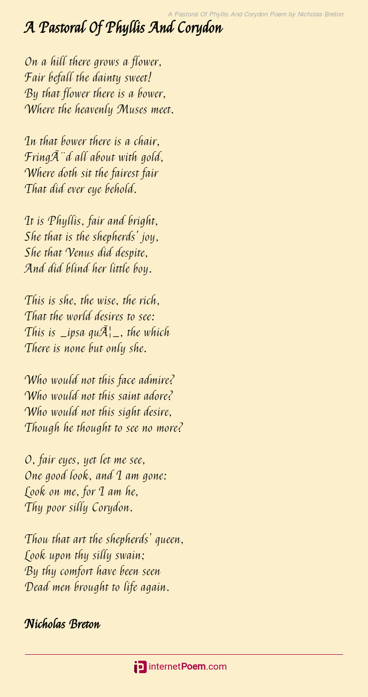 A Pastoral Of Phyllis And Corydon Poem by Nicholas Breton