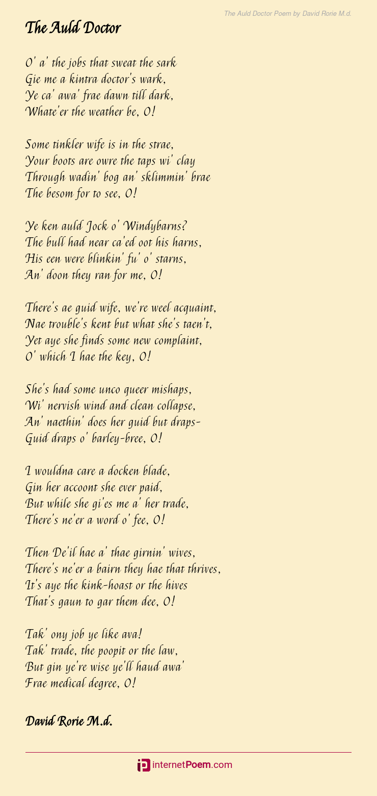 The Auld Doctor Poem by David Rorie M.d.