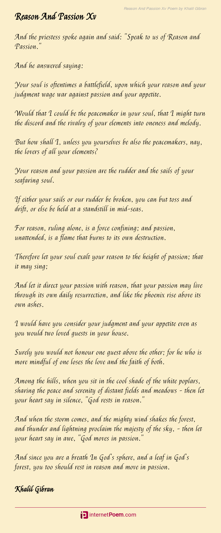 Reason And Passion Xv Poem by Khalil Gibran