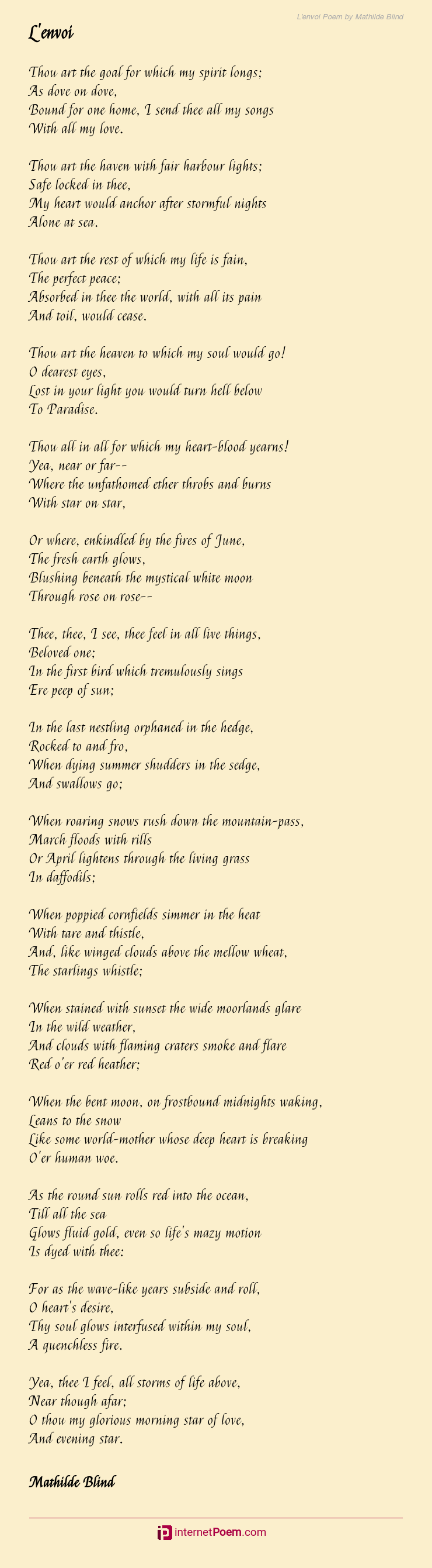 L'envoi Poem by Mathilde Blind