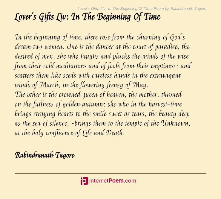 Lover's Gifts Liv: In The Beginning Of Time Poem Rhyme Scheme