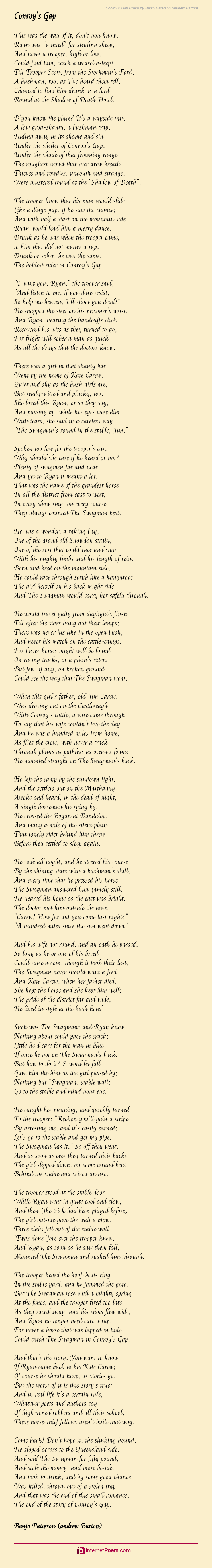 Conroy's Gap Poem by Banjo Paterson (andrew Barton)