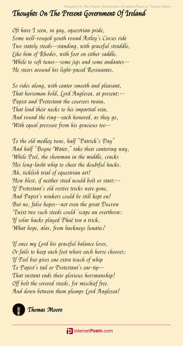 Thoughts On The Present Government Of Ireland Poem by Thomas Moore