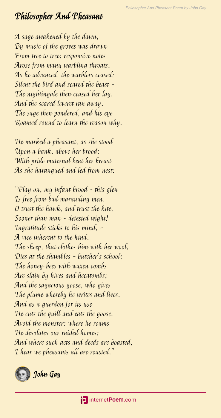 Philosopher And Pheasant Poem by John Gay