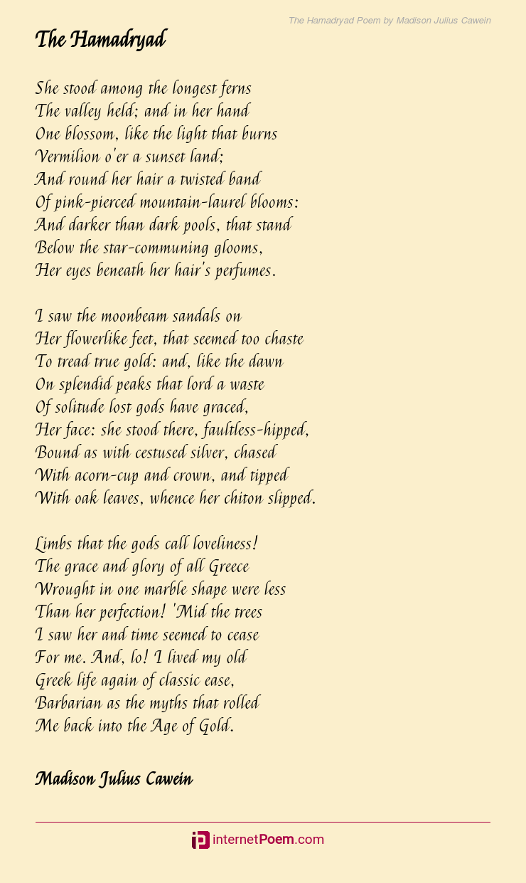 The Hamadryad Poem by Madison Julius Cawein